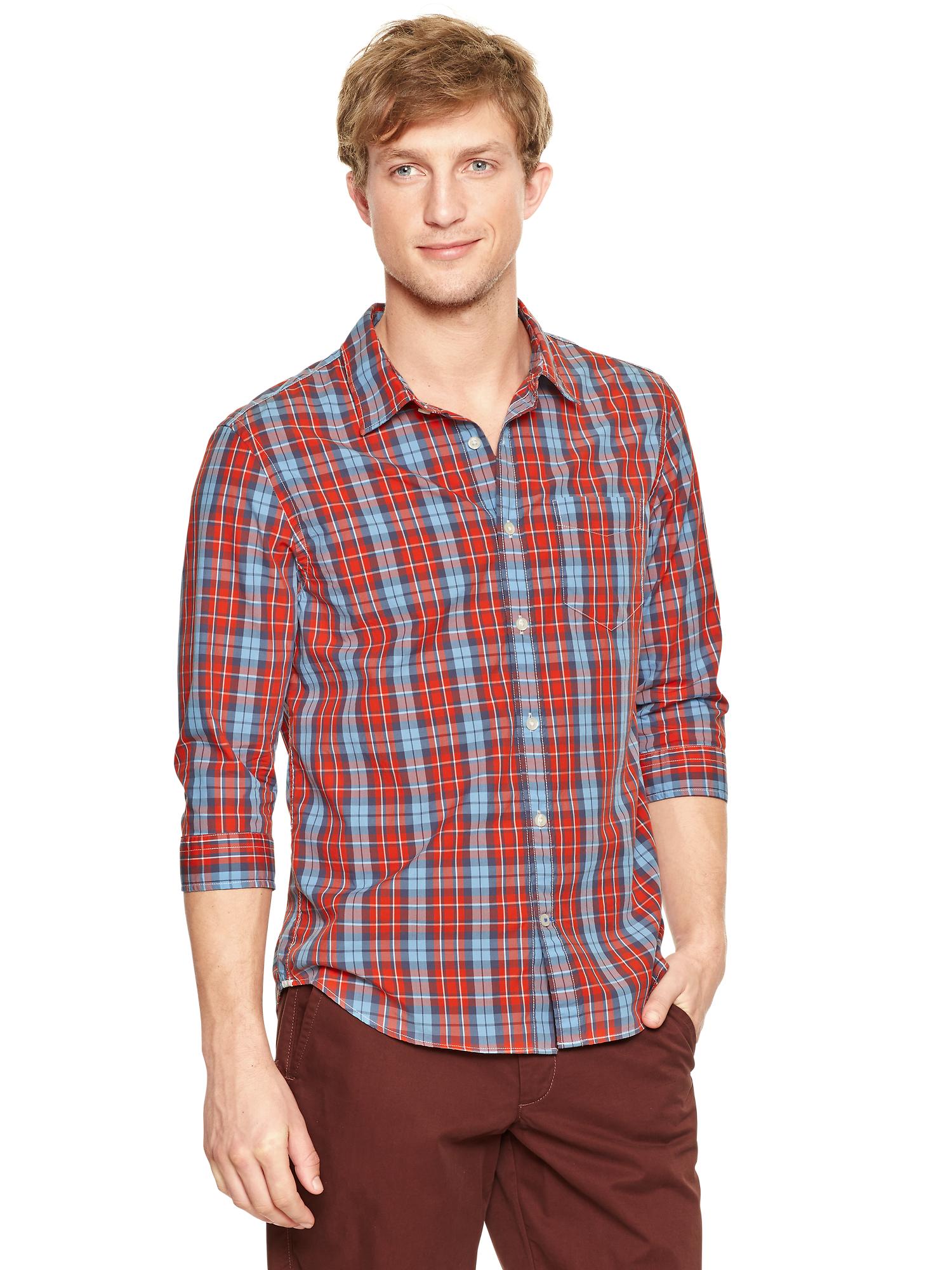 Gap公式オンラインストア | Lived-in wash 3/4 sleeve multi plaid shirt
