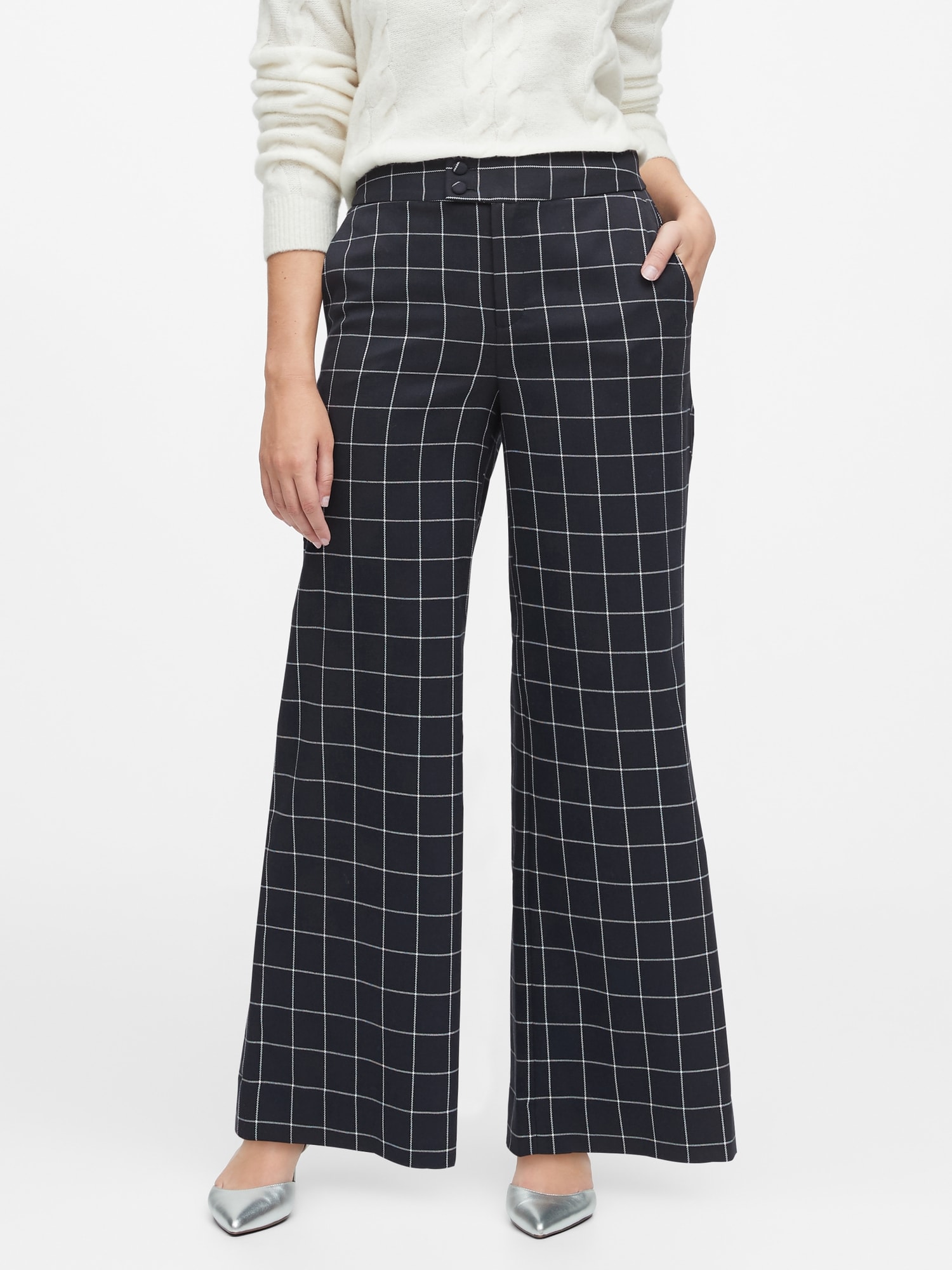 BANANA REPUBLIC公式オンラインストア | Blake-Fit ハイライズ ワイドレッグ プレイドパンツ